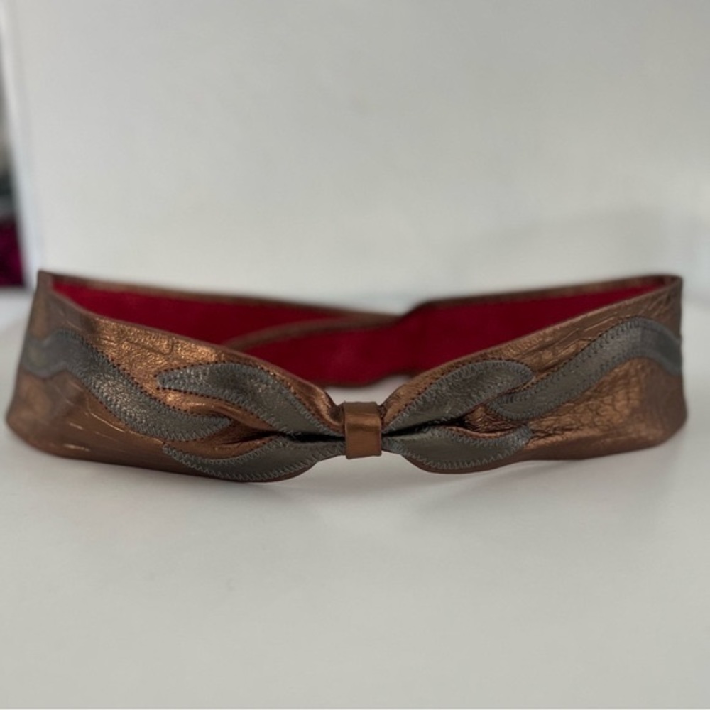 Vintage Metallic Belt 90’s Bronze Gold Silver Hand St… - Gem